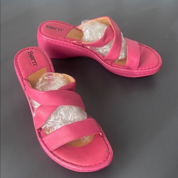 Born | Shoes | Born Pink Leather Mules Sandals Sz Strappy Vibrant ...
